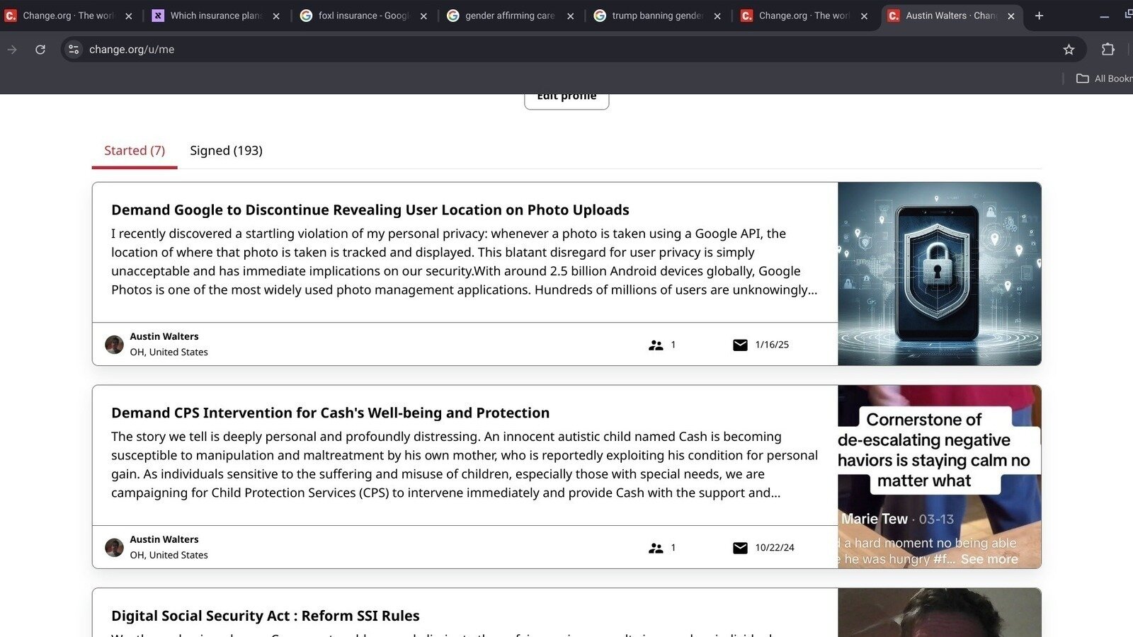 Petition update · I started a new petition · Change.org