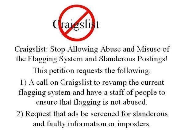 Petition · Craigslist: Stop Allowing Abuse and Misuse of the Flagging ...