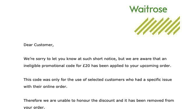 Petition · Waitrose not honouring discount code. - United Kingdom ...