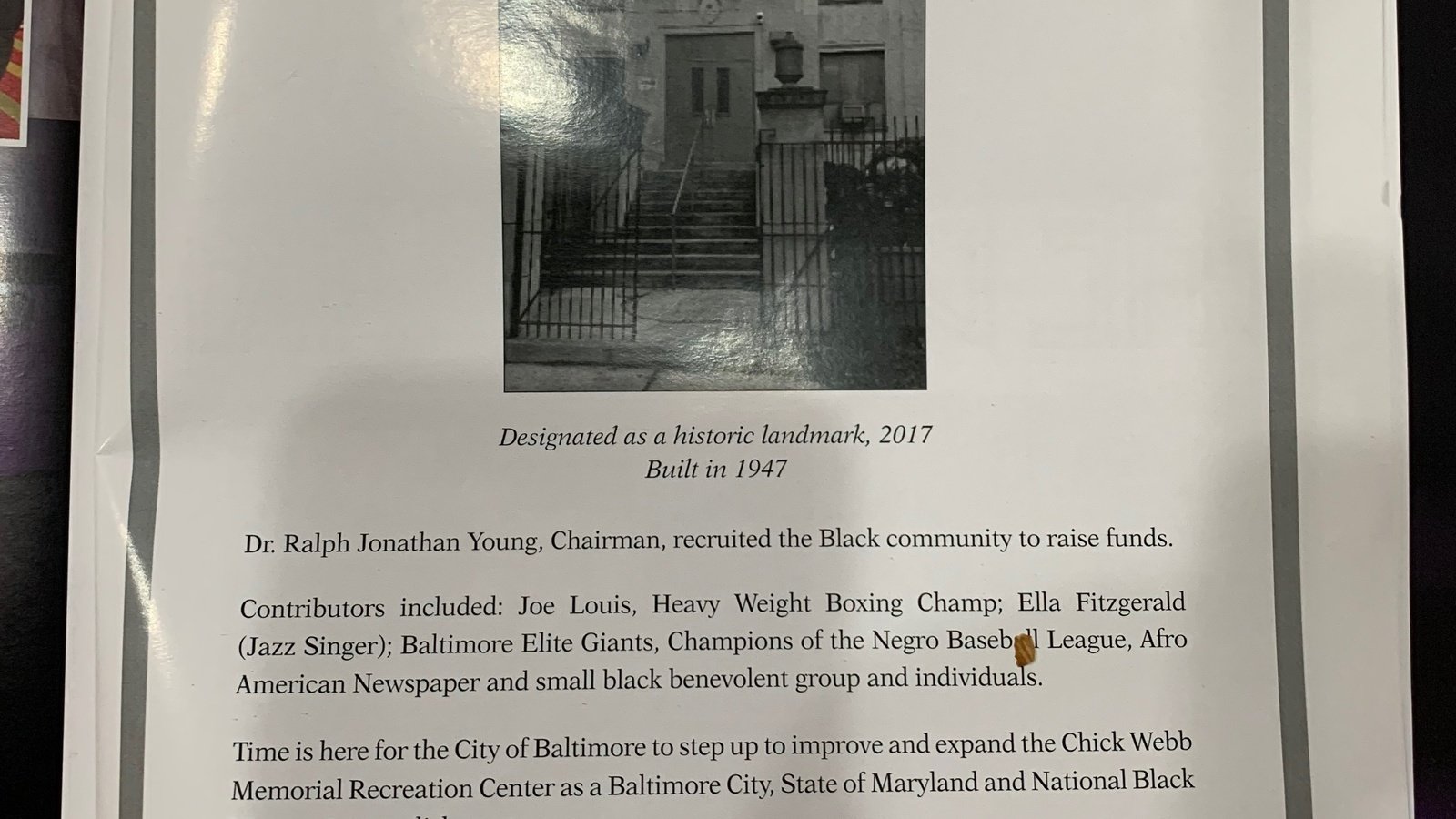 Petition · Chick Webb Memorial Recreation Center’s Improvement for an ...