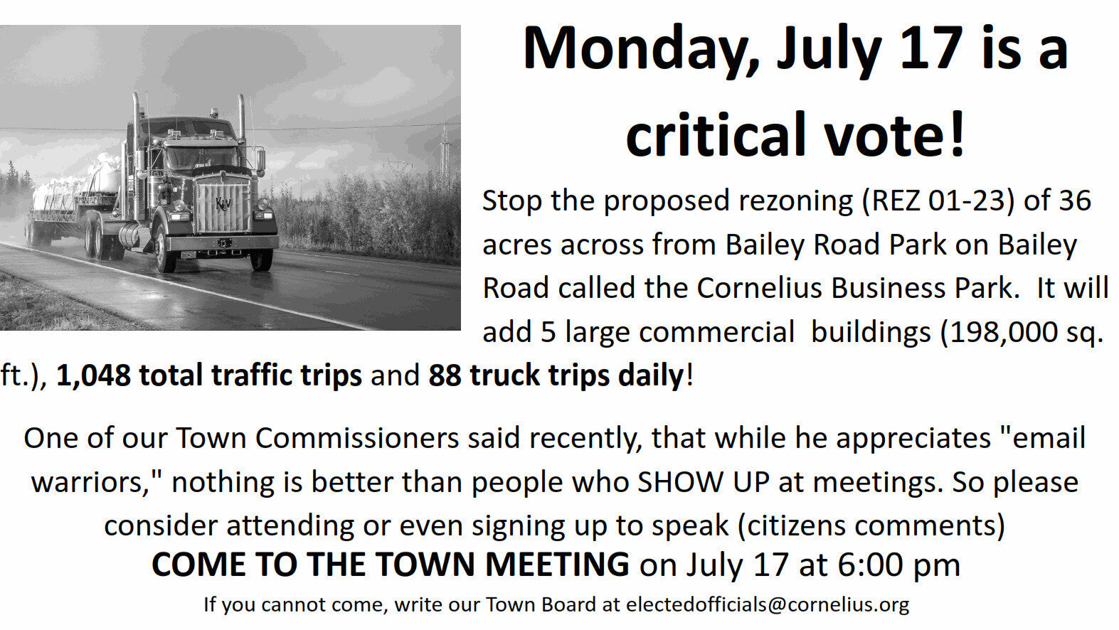 Petition update · Critical Vote! Monday, July 17, 6:00 pm Cornelius ...