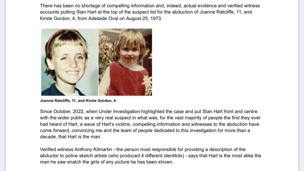 Petition update · We believe Stan Hart was responsible for the Adelaide ...