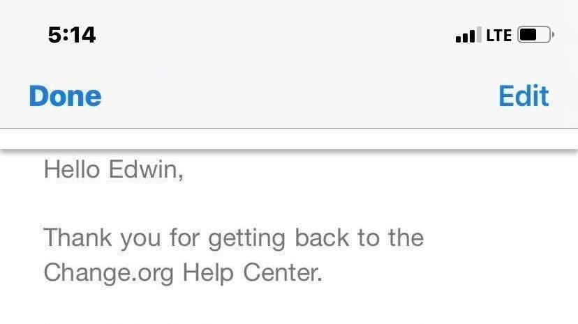 Petition update · No more chip-in notice · Change.org · Change.org