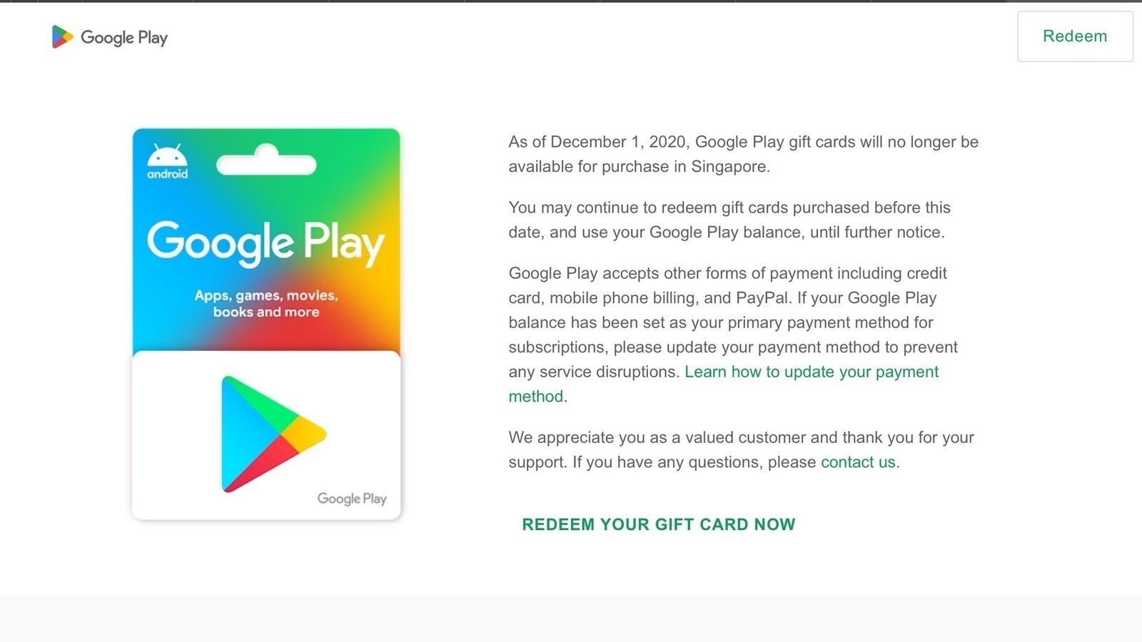 Petition · Reinstate Google Play Gift Cards in Singapore - Singapore ...
