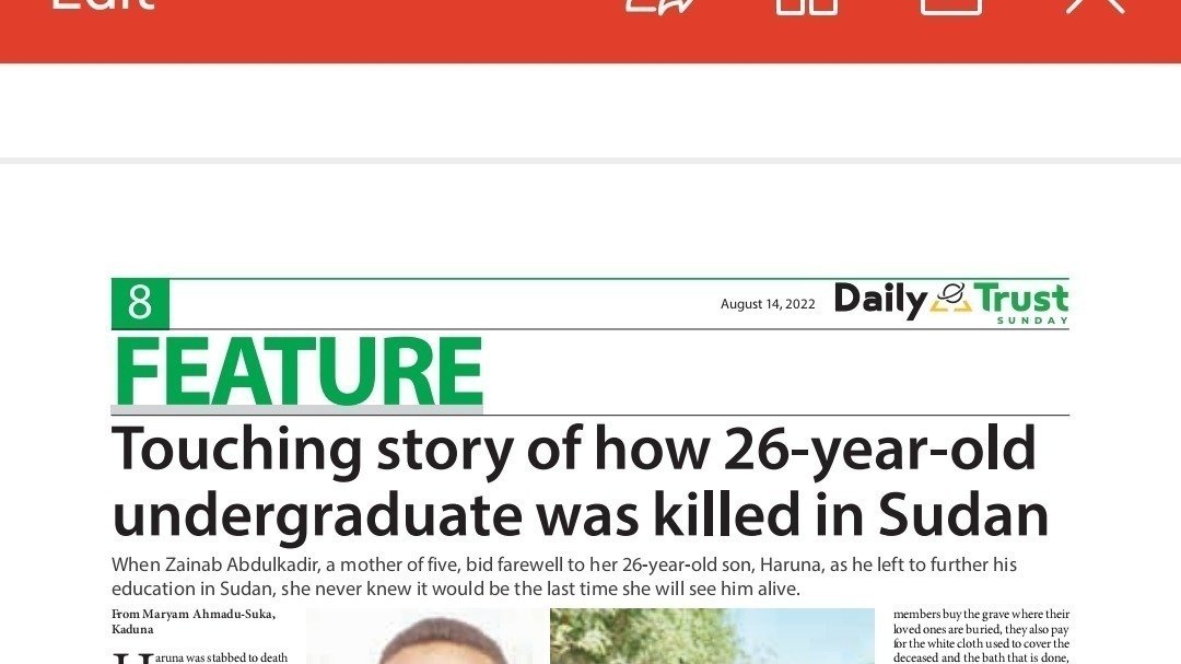 Petition · dailytrust . com/touching-story-of-how-26-year-old-undergraduate-was-killed-in-sudan ...