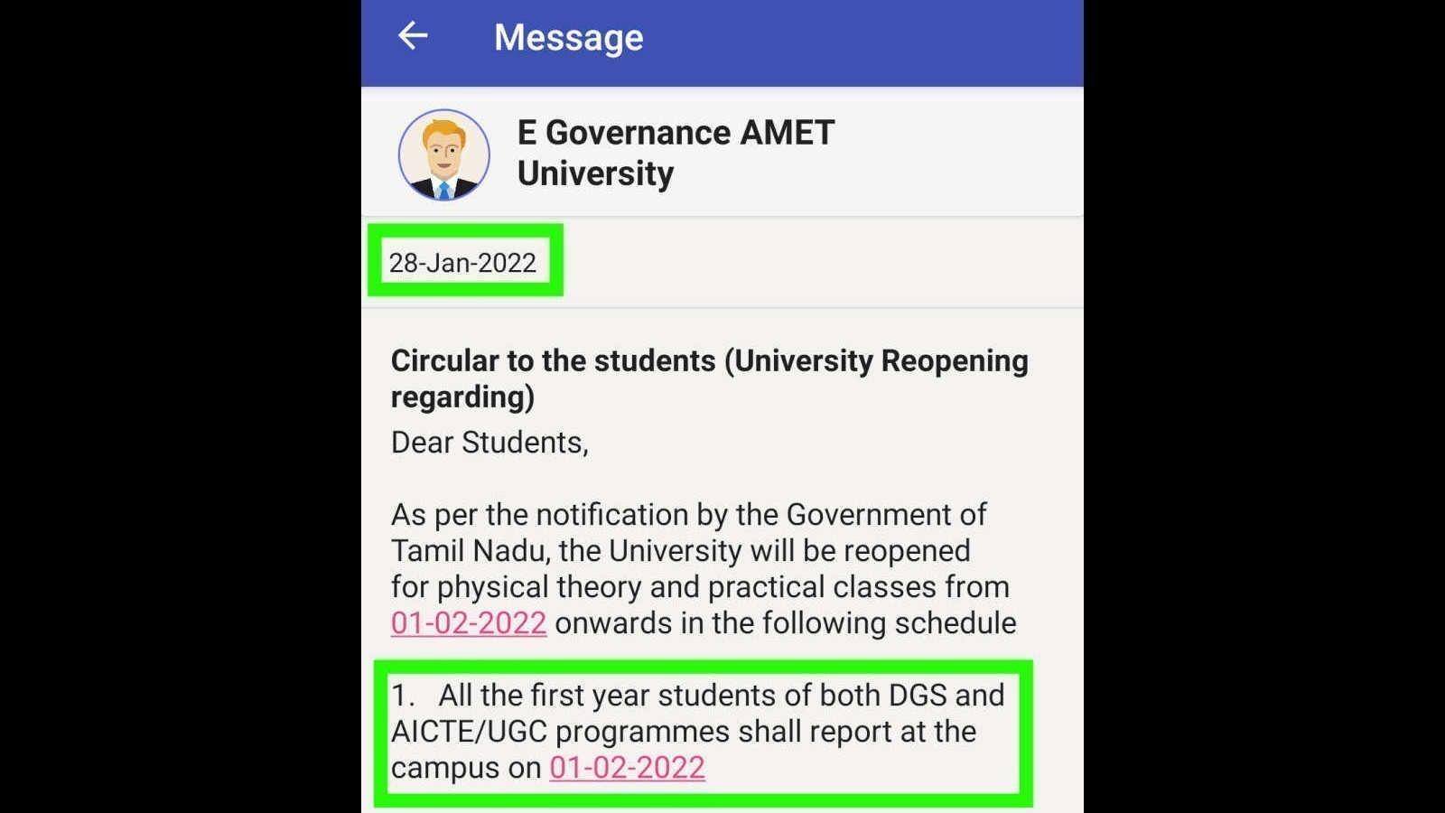 Petition · Delayed re-opening of AMET university, CHENNAI for 1st year ...