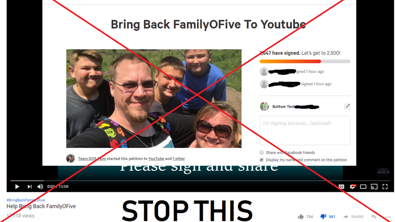 Petition · Delete the petition to bring back the FamilyOFive Youtube ...