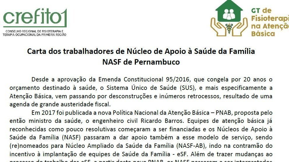 Abaixo-assinado · Carta dos trabalhadores de Núcleo de Apoio à Saúde da ...