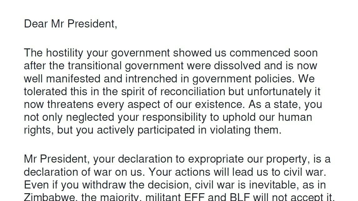 Petition update · Letter to Mr Cyril Ramaphosa, President of South ...