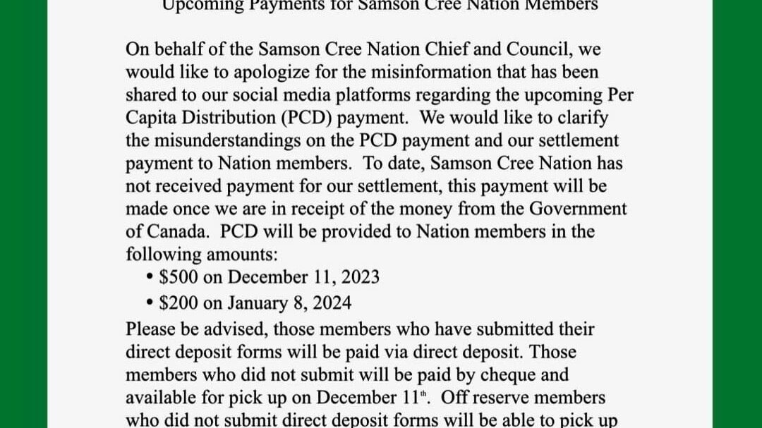 Petition · Samson Cree Nation PCD DISBURSEMENT - Canada · Change.org