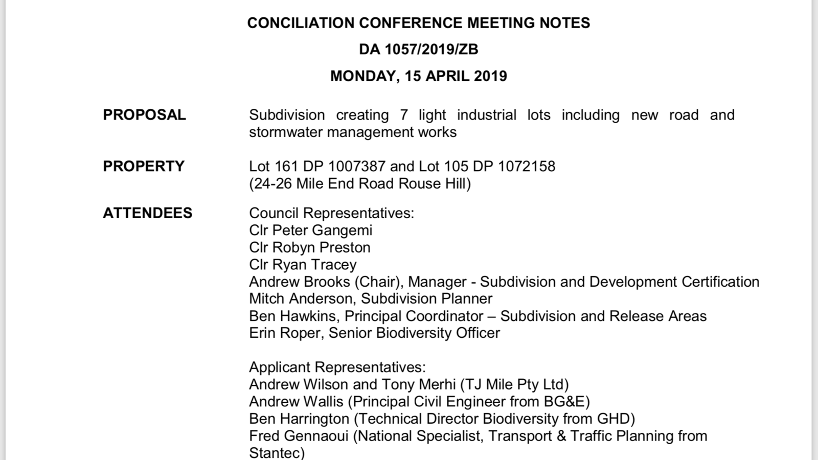 Petition update · CONCILIATION CONFERENCE MEETING NOTES DA 1057/2019/ZB ...