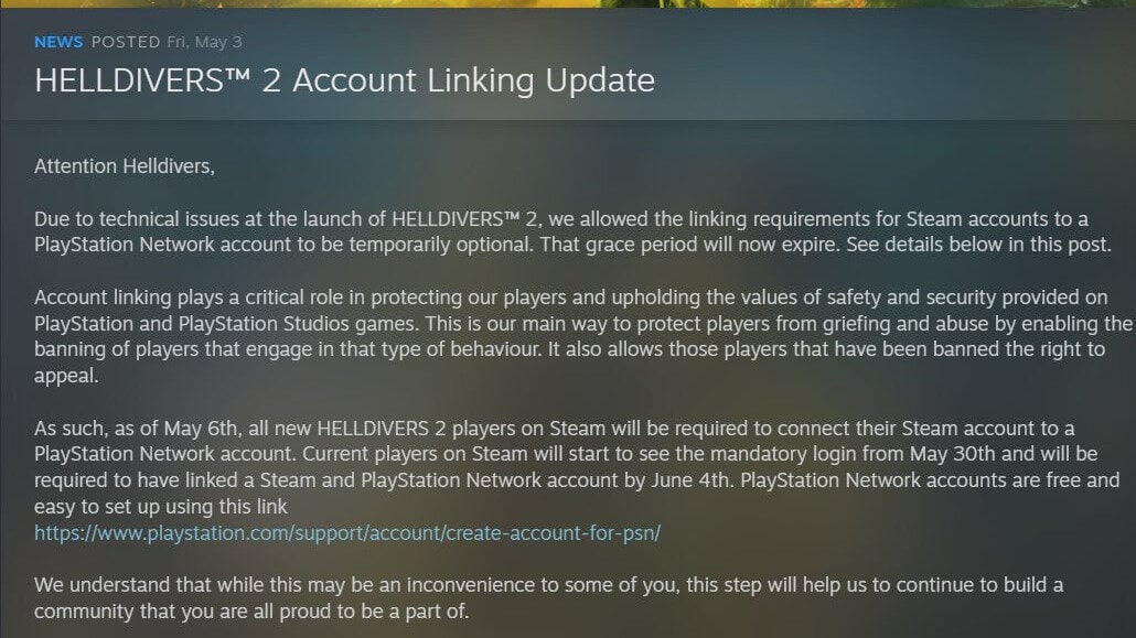 Petition · Stop Helldivers 2 forced PSN account sign up - United Kingdom · Change.org