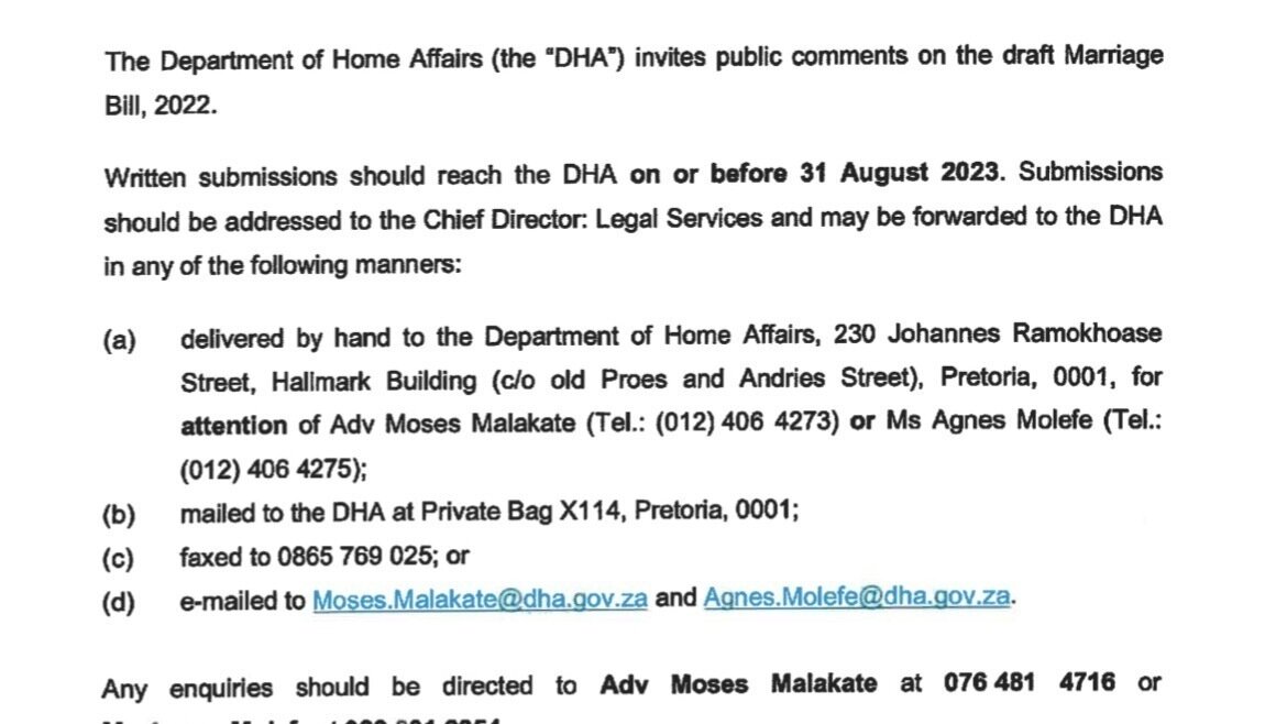 Petition · Publication of Marriage Bill, 2022 - South Africa · Change.org