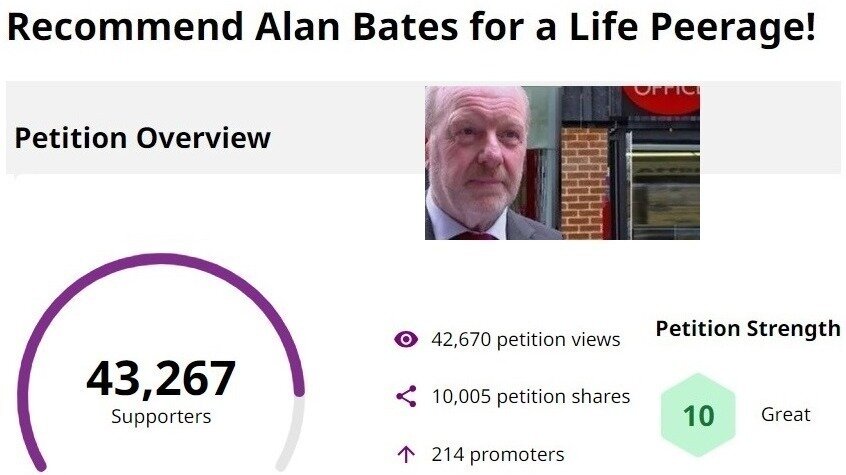 Petition update · Alan Bates deserves a life peerage for his long ...
