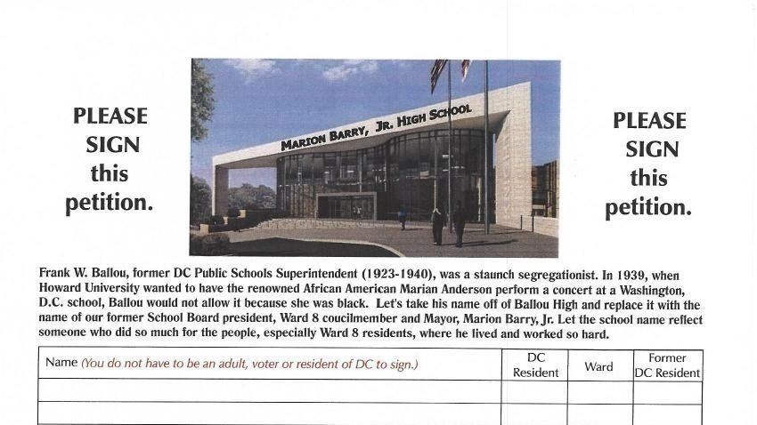 Petition · Change Frank W. Ballou High School to Marion Barry Jr. High ...