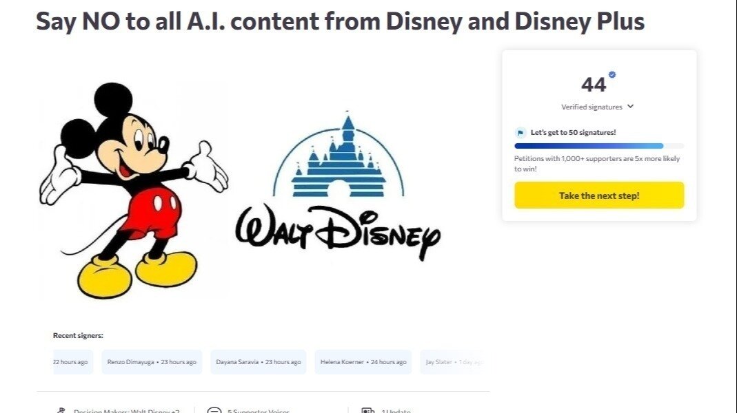Petition update · No AI Content from Disney and Disney Plus · Change.org