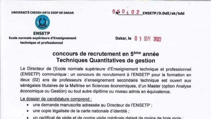 Pétition · Exigence du retour du niveau M1 pour le concours de L'ENSEPT de l'UCAD TQG TEC MO ...