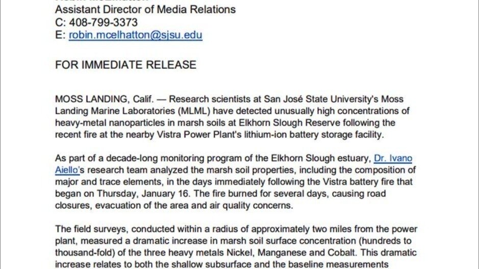 Petition update · Documented BESS fire contamination 2+ miles away- A ...