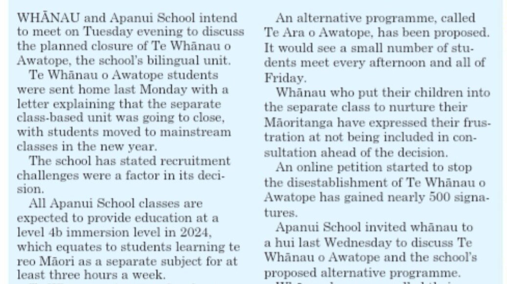Petition update · TWOA Whānau and School (Apanui BoT & Principal) To ...