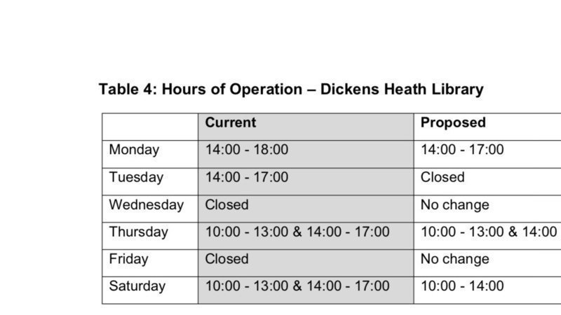 Petition · RETAIN DICKENS HEATH LIBRARY OPENING HOURS - United Kingdom ...