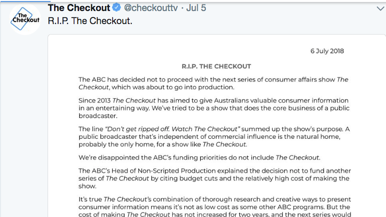 Petition · Save THE CHECKOUT from ABC cuts - Australia · Change.org