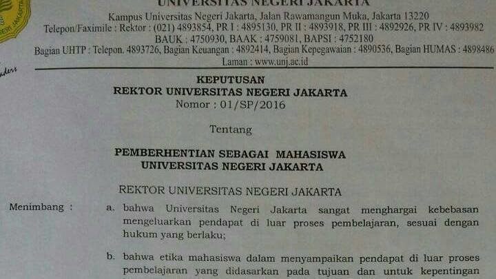 Petisi · BEM menuntut Rektor UNJ mencabut SK Rektor Pemberhentian Ronny ...