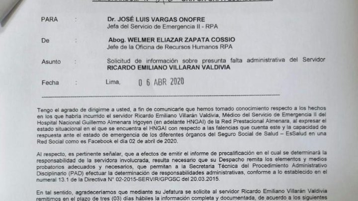Petition · Abuse against Dr. Ricardo Villaran Almenara Hospital Lima ...