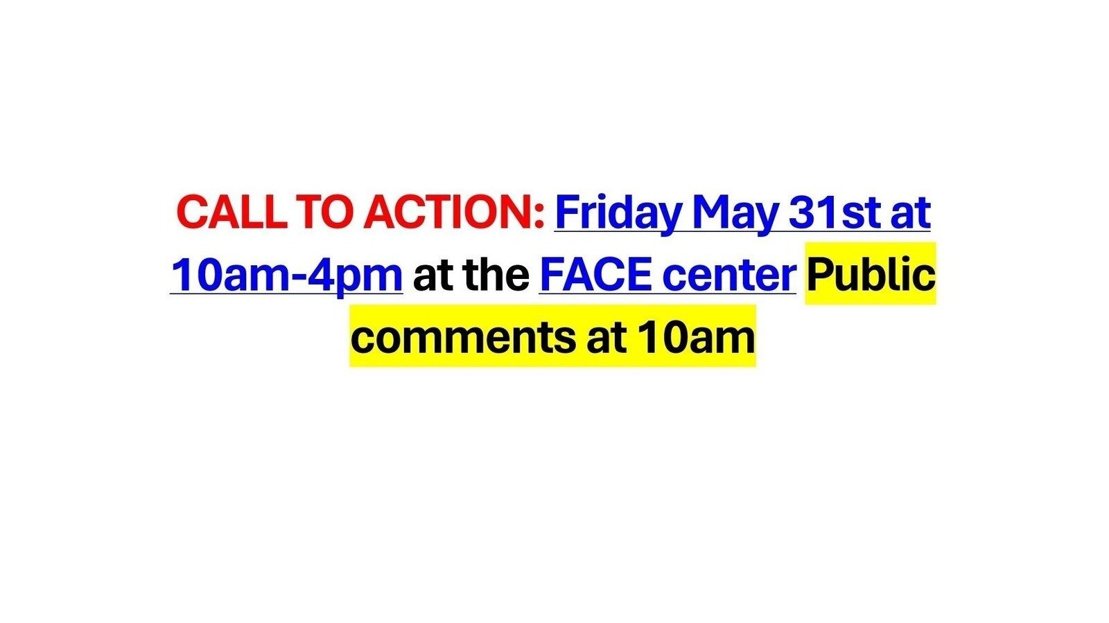 Petition update · CALL TO ACTION: PLEASE ATTEND MAY 31 In Person & MAKE ...