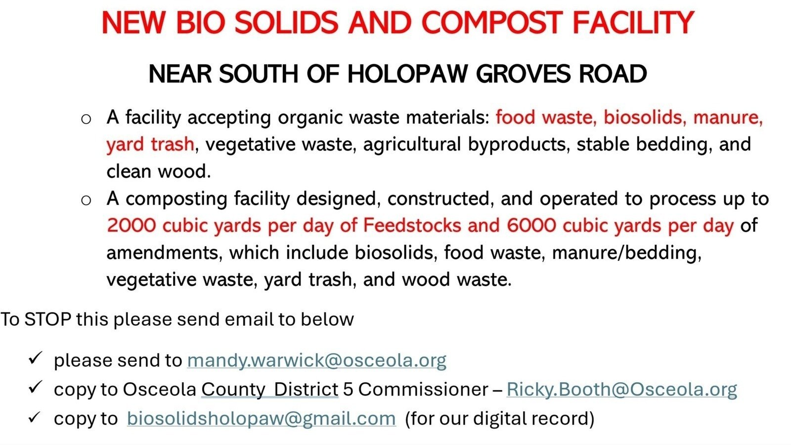 Petition · STOP BIOSOLIDS TREATMENT AND COMPOST FACILITY NEAR HOLOPAW ST CLOUD, FLORIDA - St ...