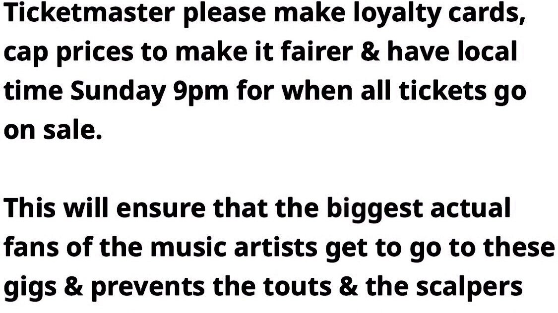 Petition · Ticketmaster make loyalty cards, cap prices & have local ...