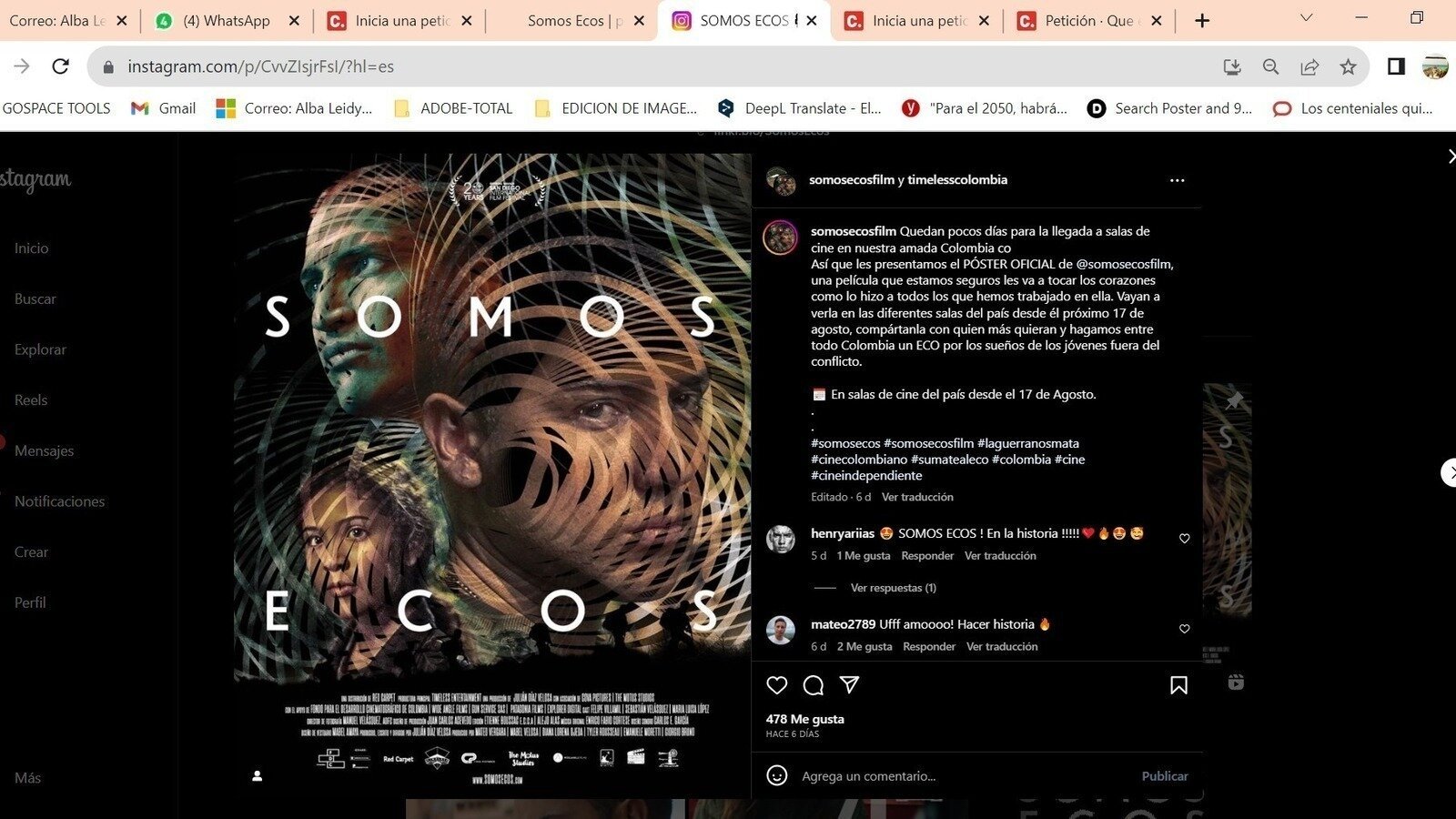 Petición · Queremos ver la película SOMOS ECOS en más salas de cine - Colombia · Change.org