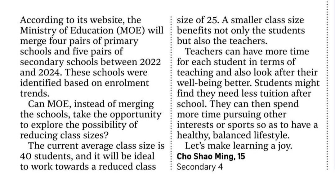 Petition · Reduce class sizes in Singapore MOE schools - Singapore ...