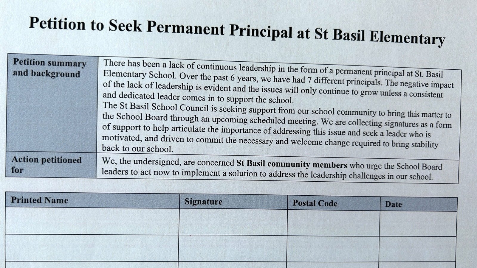 Petition · Petition to Seek Permanent Principal at St Basil Elementary School - Canada · Change.org