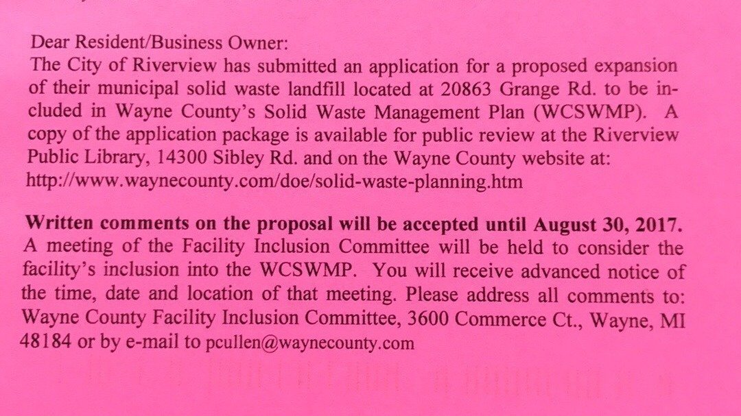 Petition · Stop the expansion of the Riverview Landfill - Riverview ...