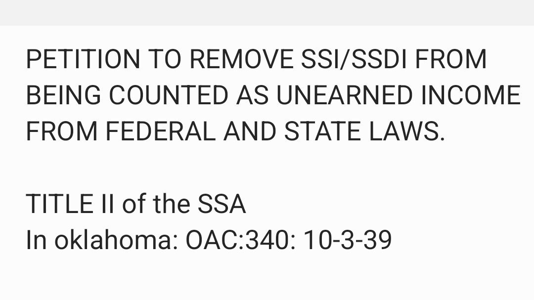 Petition · Petition to change federal and state laws that count ssi ...