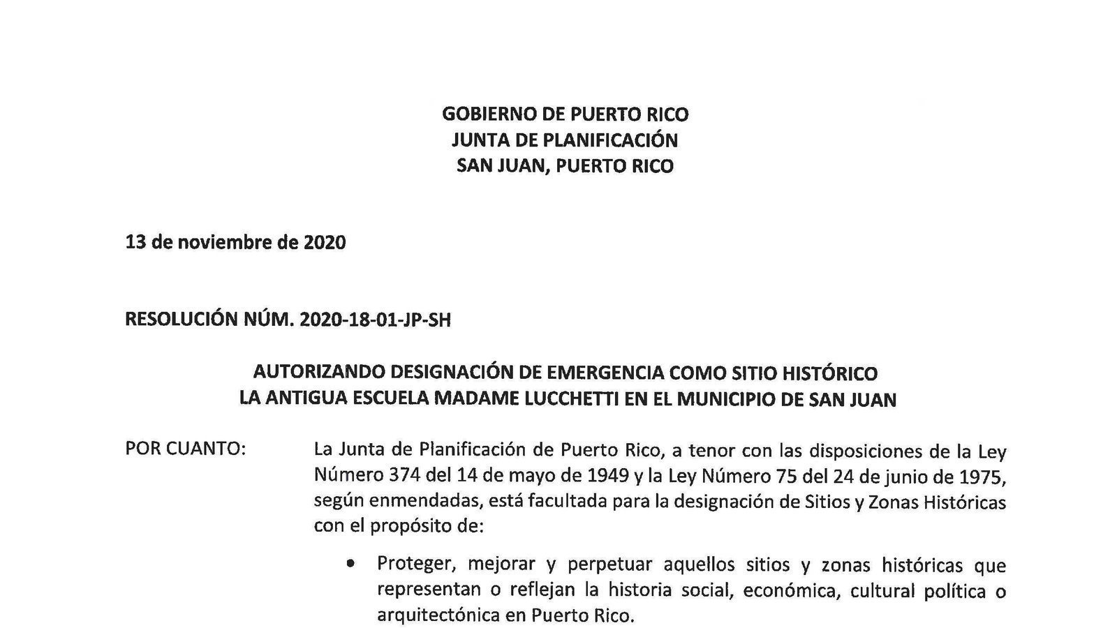 Petition update · JUNTA DE PLANIFICACION APRUEBA DESIGNACION DE ...