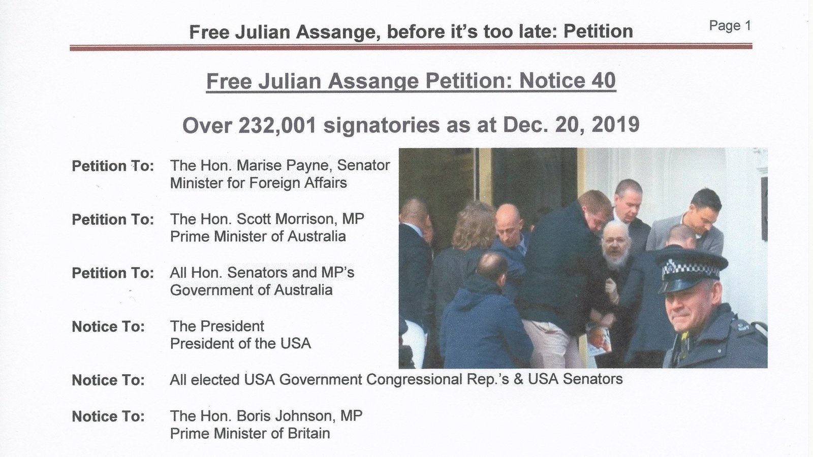 Petition update · Petition Notice 40 Delivered to parliamentarians. We ...