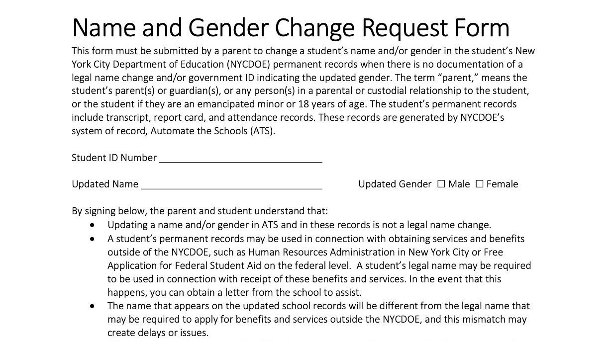 Petition NYC DOE Update The Name Change Form Change Petition NYC DOE Update The Name Change Form Change