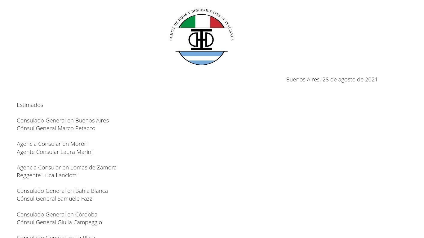 Petición · Solicitamos turnos para Ciudadanía al Consulado Italiano ...