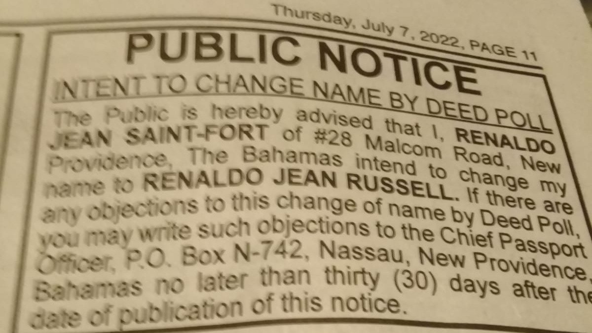 Petition · Objections to the change of name by Deed Poll of RENALDO ...