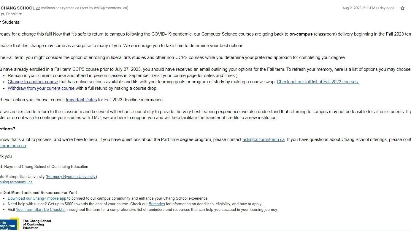 Petition · Keep Online Options for Computer Science - Chang School ...
