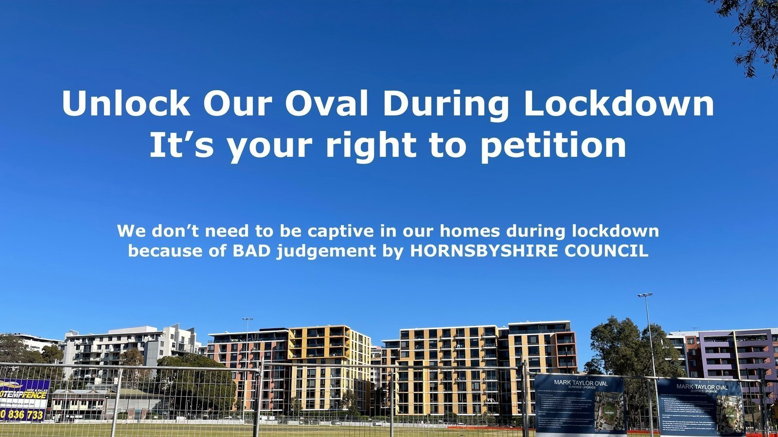 Petition · Unlock Mark Taylor Oval during Lockdown - Waitara, Australia ...